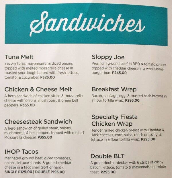 Menu at Ihop restaurant, Taguig, Fort Bonifacio W. Global Center