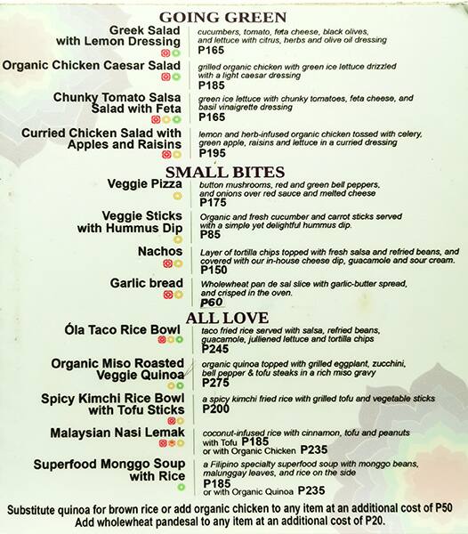 Menu at Chakra Cafe, Taguig