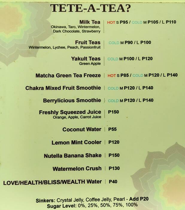 Menu at Chakra Cafe, Taguig