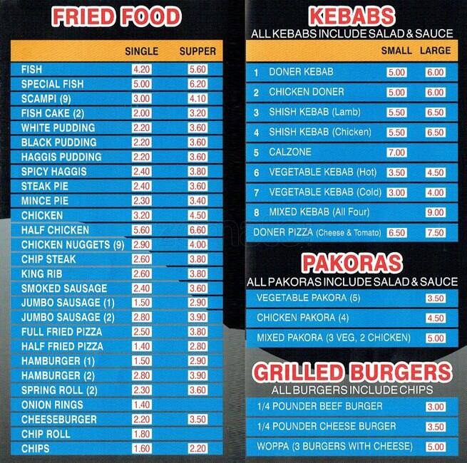 Menu at The Barbecue, Edinburgh