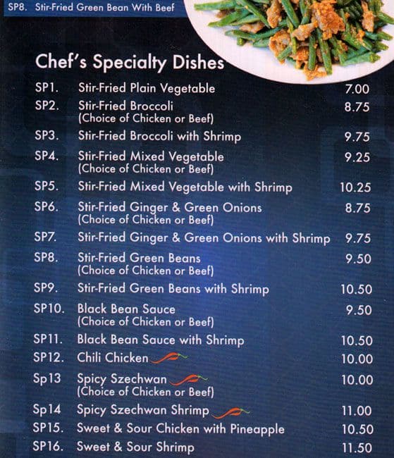Menu at Palm Palace restaurant, Brampton