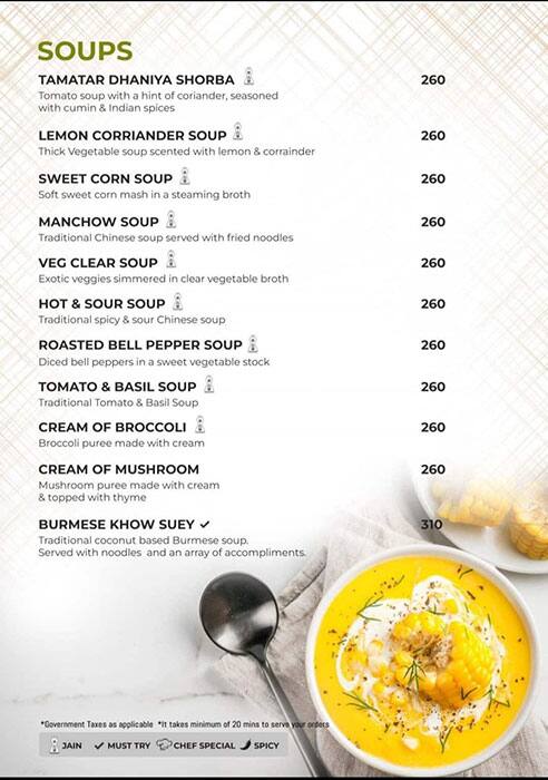 Menu at JALPAAN, Hyderabad, Oasis Centre. 6-3-1112