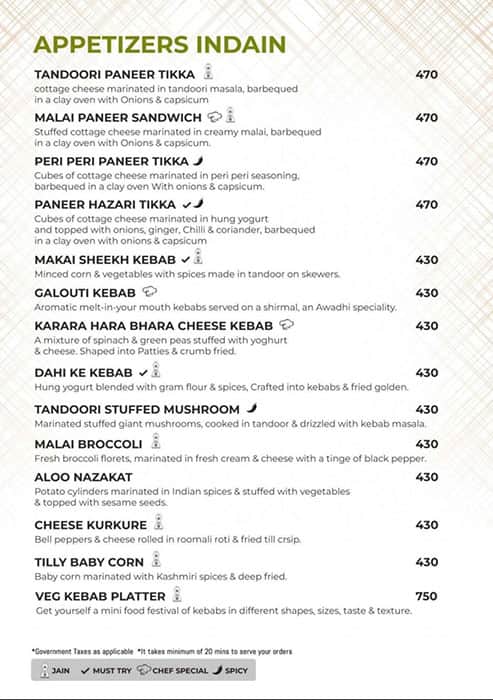 Menu at JALPAAN, Hyderabad, Oasis Centre. 6-3-1112