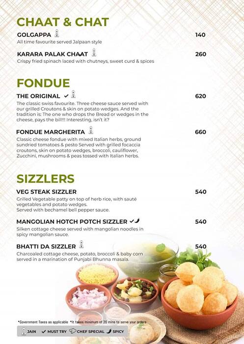 Menu at JALPAAN, Hyderabad, Oasis Centre. 6-3-1112