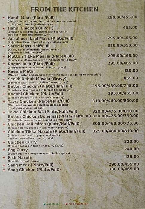 Menu of Handi Restaurant, Vaishali Nagar, Jaipur