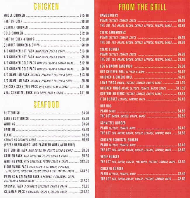 Carta de St Peters Bbq Chicken And Seafood, Saint Peters