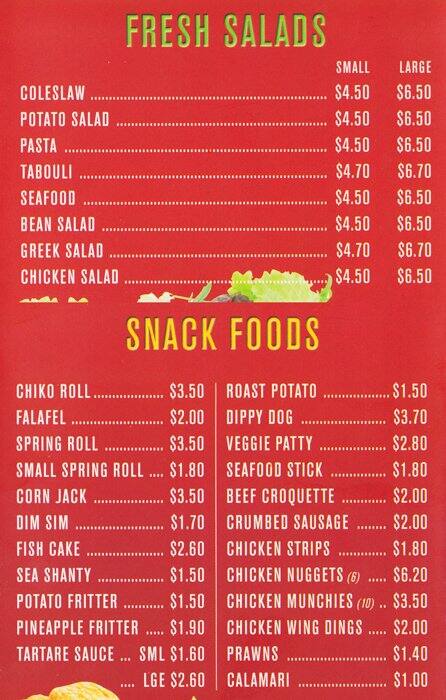 Carta de St Peters Bbq Chicken And Seafood, Saint Peters