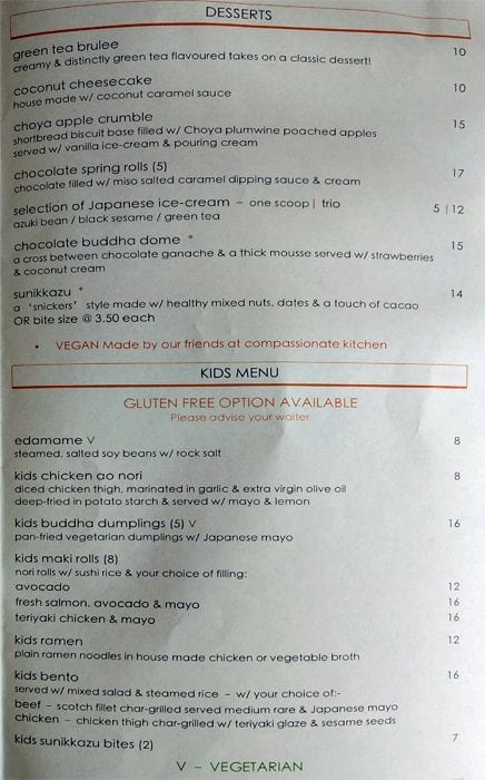 Menu at Golden Buddha pub & bar, Melbourne, 420 Lonsdale St