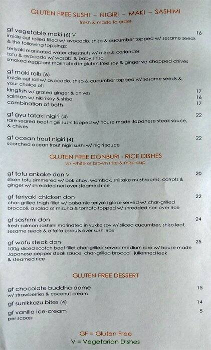 Menu at Chocolate Buddha restaurant, Melbourne, Federation Square