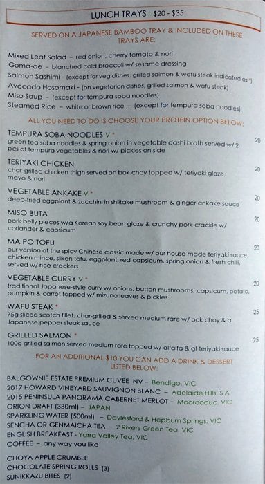 Menu at Chocolate Buddha restaurant, Melbourne, Federation Square