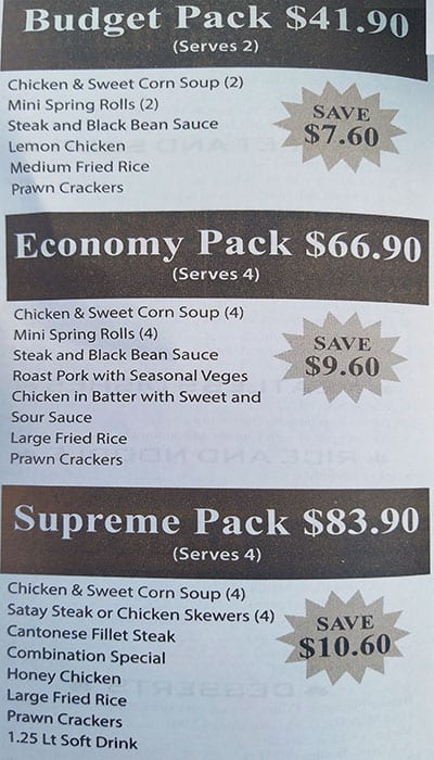 Menu at Chelsea Inn Chinese Restaurant, Chelsea Heights