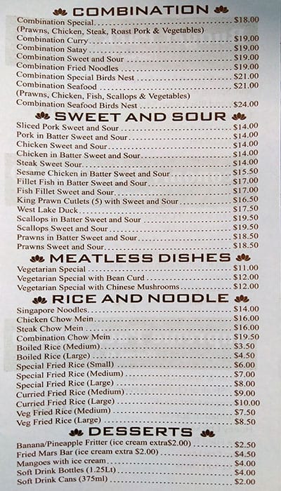 Menu at Chelsea Inn Chinese Restaurant, Chelsea Heights