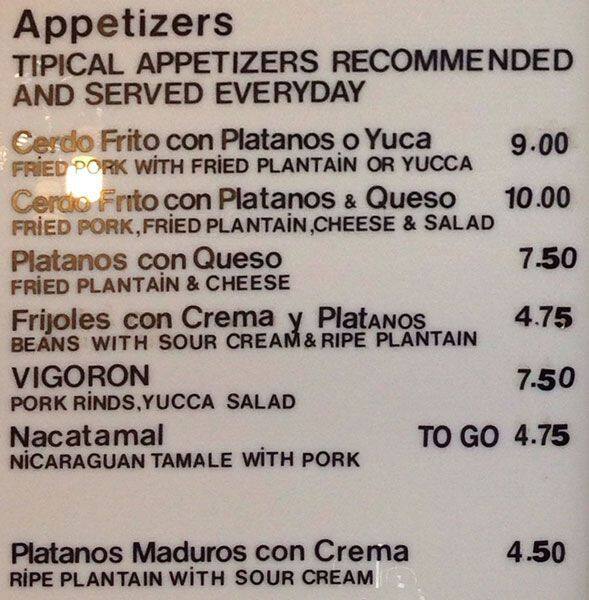 Menu at Las Tinajas restaurant, San Francisco