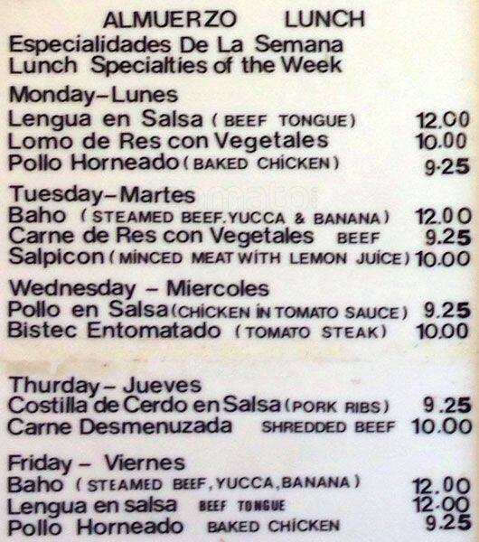 Menu at Las Tinajas restaurant, San Francisco