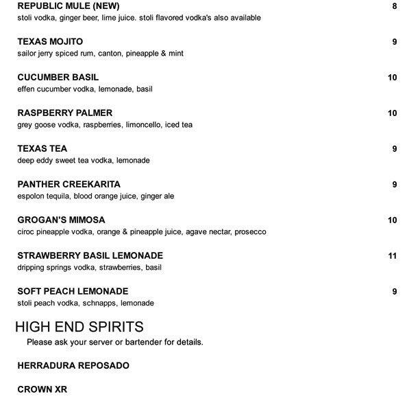 Menu at The Republic Grille - The Woodlands, The Woodlands, W Panther ...