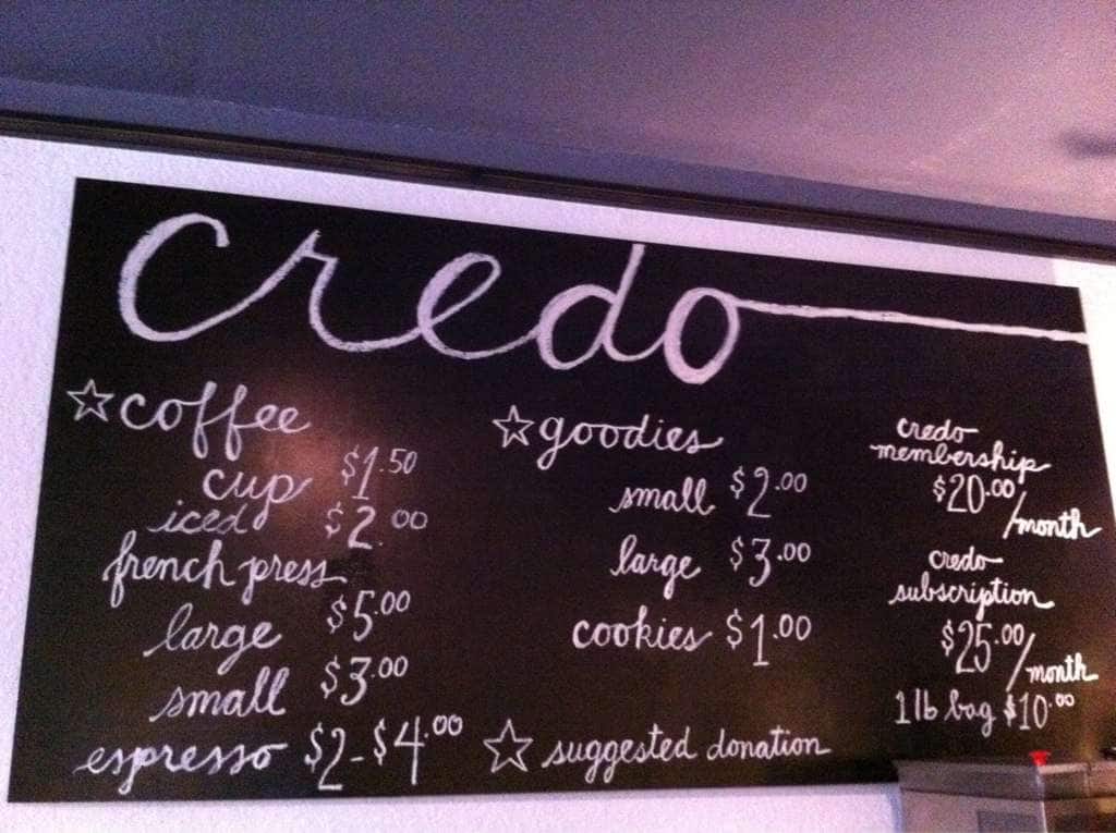Carta del café Downtown Credo, Orlando, 706 W Smith St