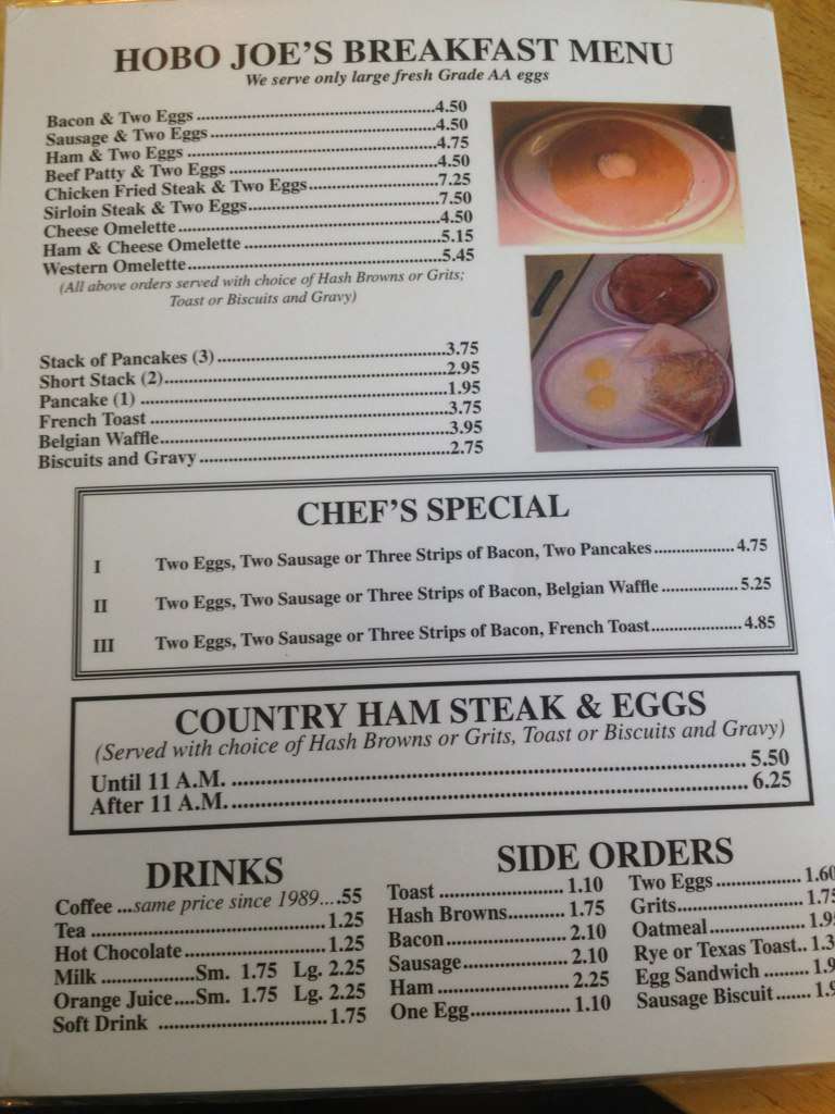 Menu at Hobo Joes pizzeria, Madill