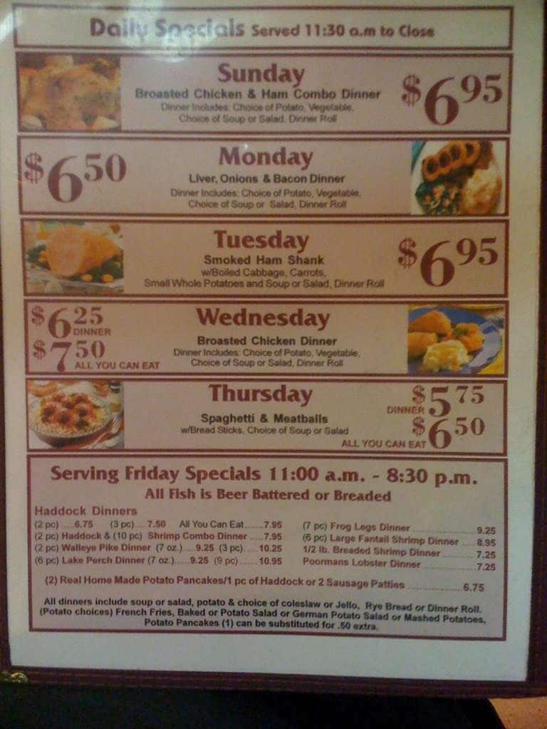 Menu at Boda's Restaurant, Fond du Lac