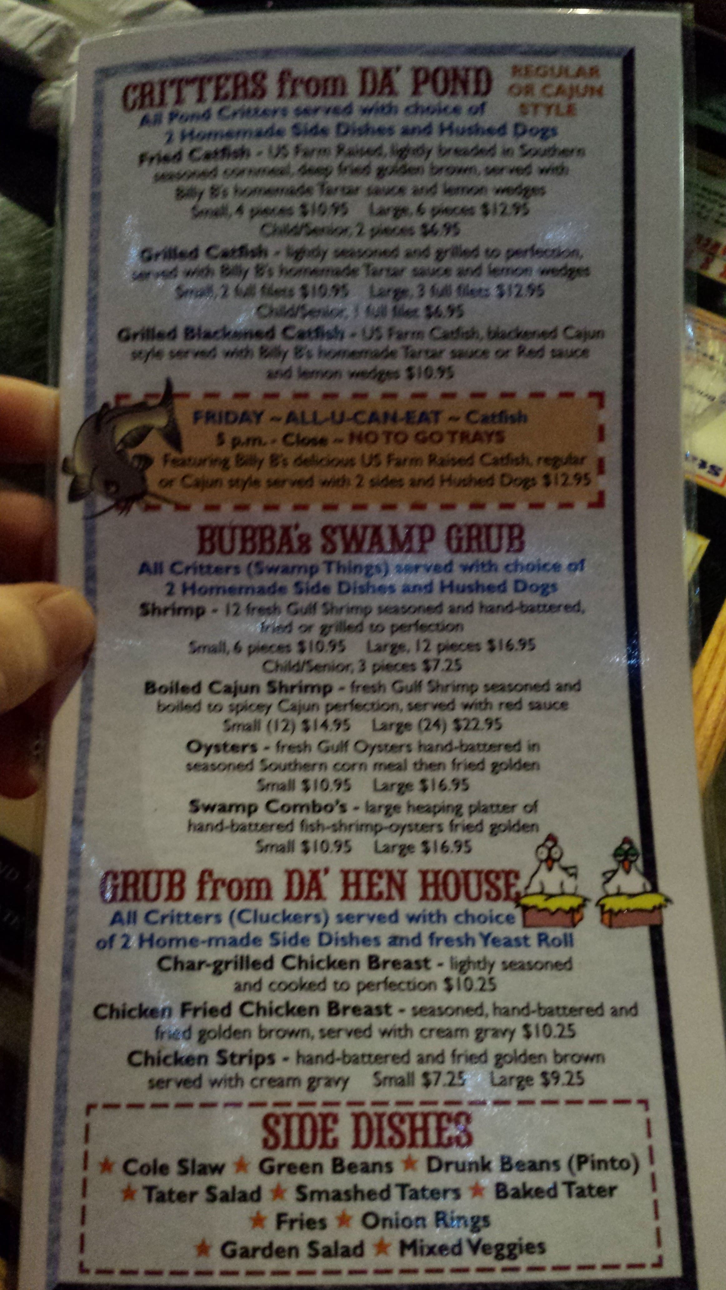 Menu at Billy B's Sale Barn Cafe, Groesbeck, E Hwy 164