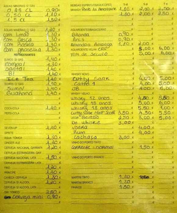 Menu em Zélin restaurante, Vila Nova de Gaia