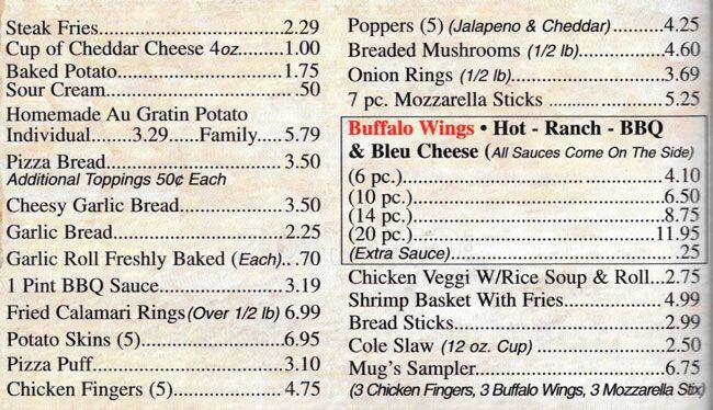 Menu at Mug's Pizza and Ribs of Melrose Park pizzeria, Melrose Park ...