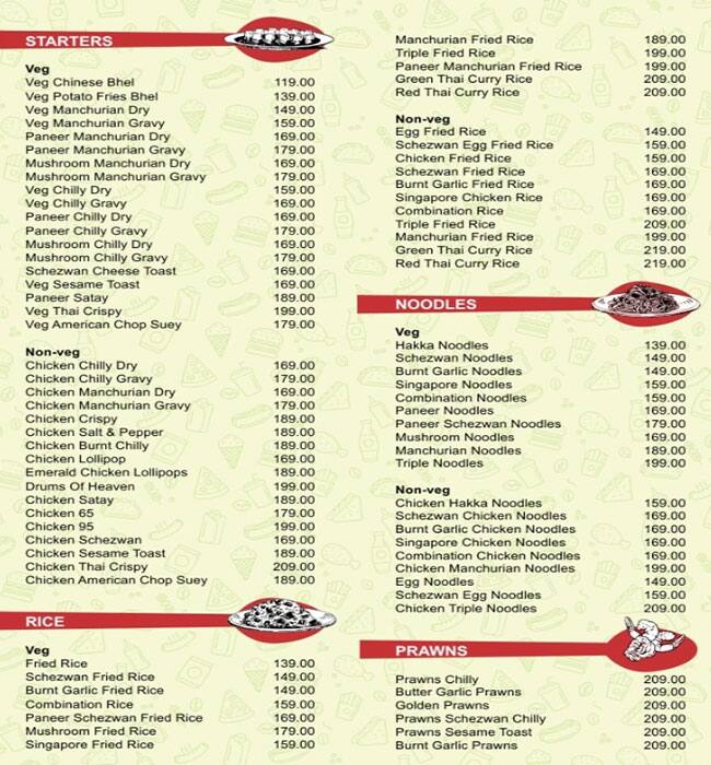 Menu at Spice town, Mumbai