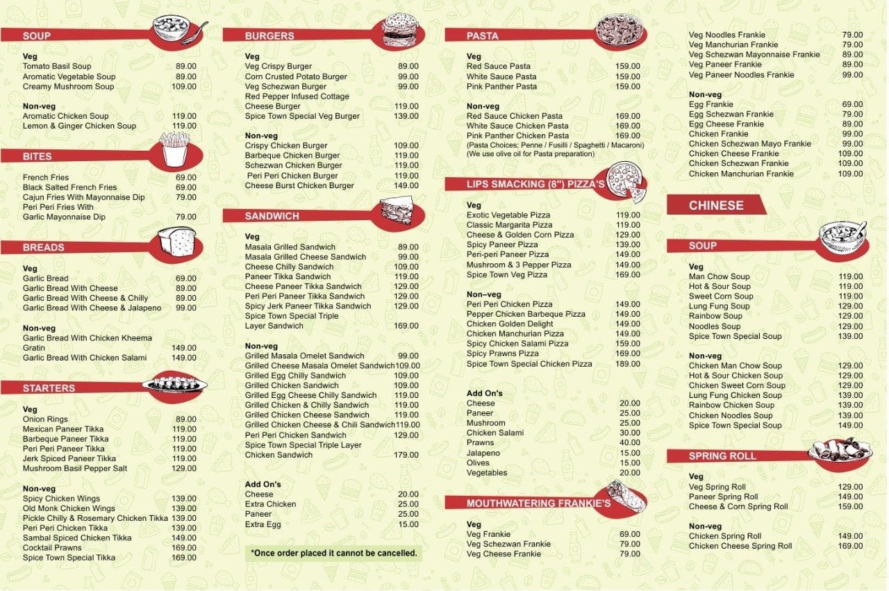Menu of Spice Town, Goregaon West, Mumbai