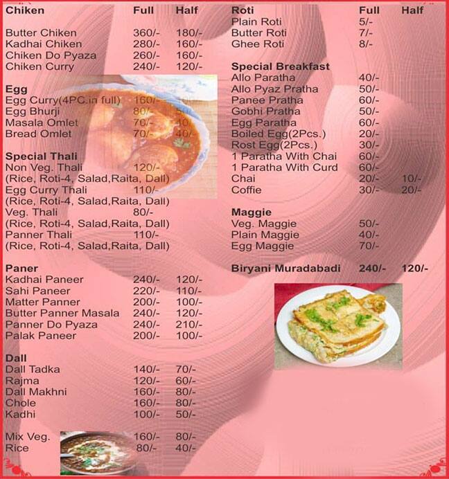 Menu of GD Kitchen, DLF Phase 4, Gurgaon