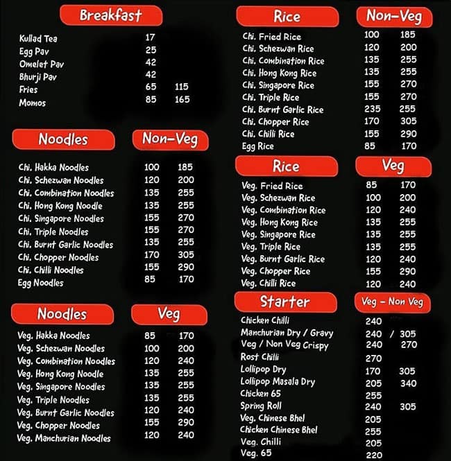 Menu of Chinese Heaven, Goregaon East, Mumbai