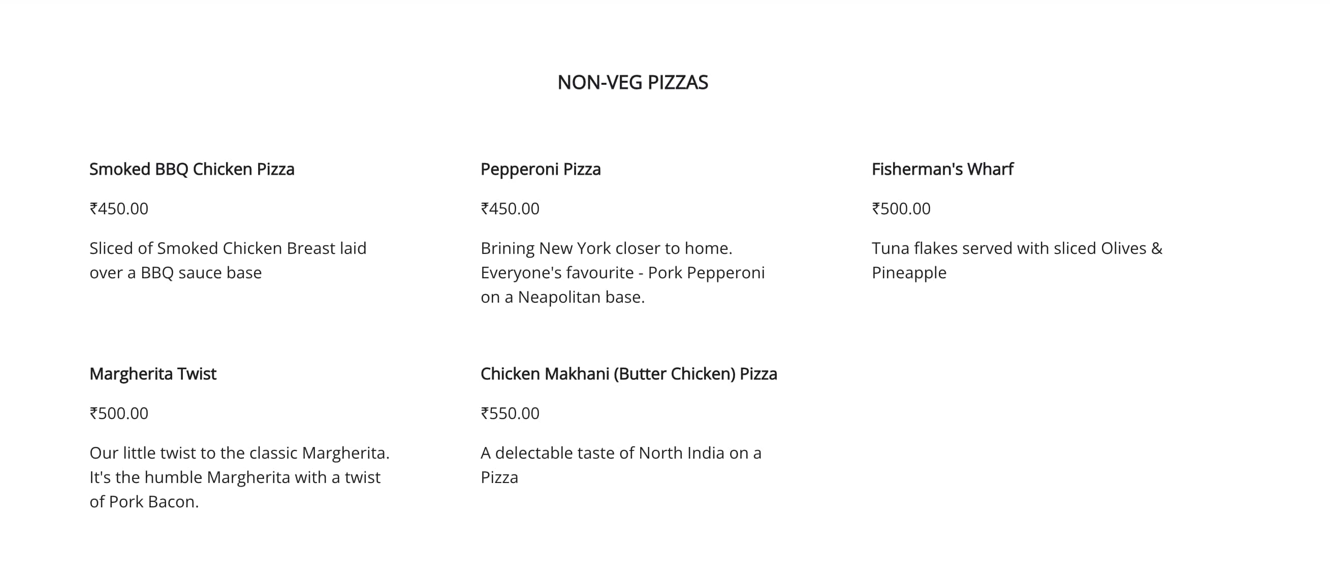 Menu of 500 Degrees Your neighbourhood Pizzeria, Old Goa, Goa