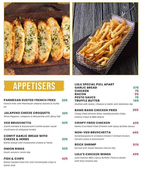 Menu at Fat Lulu's, Gurugram, 1st floor