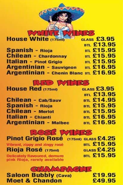 Menu at Loco Mexicano, 107 Westbourne Grove Bayswater - Restaurant prices
