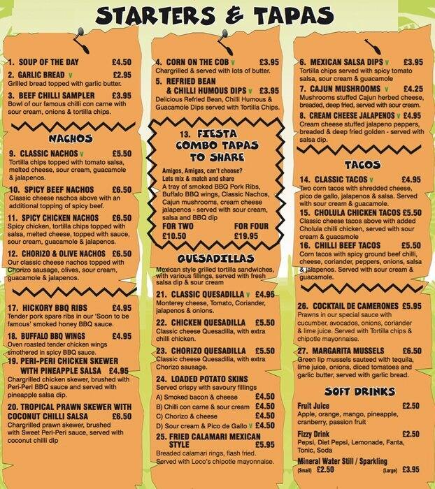 Menu at Loco Mexicano, 107 Westbourne Grove Bayswater - Restaurant prices