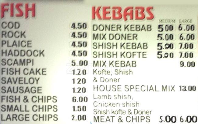 Menu at Neasden Fish & Chips London restaurant, London