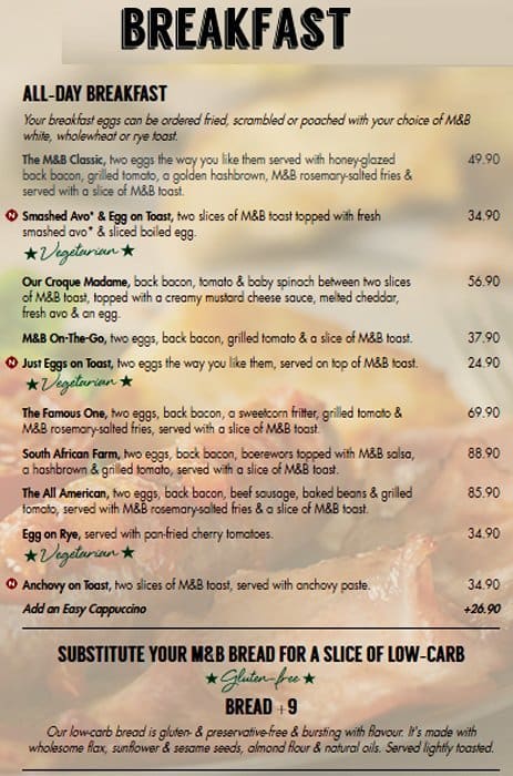 Menu at Mugg & Bean cafe, Johannesburg South, The Glen Shopping Centre
