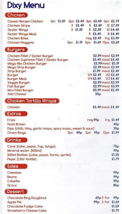 Menu At Dixy Chicken Fast Food Manchester 38 Shudehill