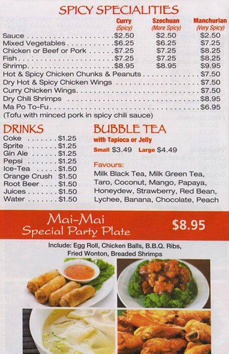 Menu at Mai Mai Chinese Restaurant, Toronto