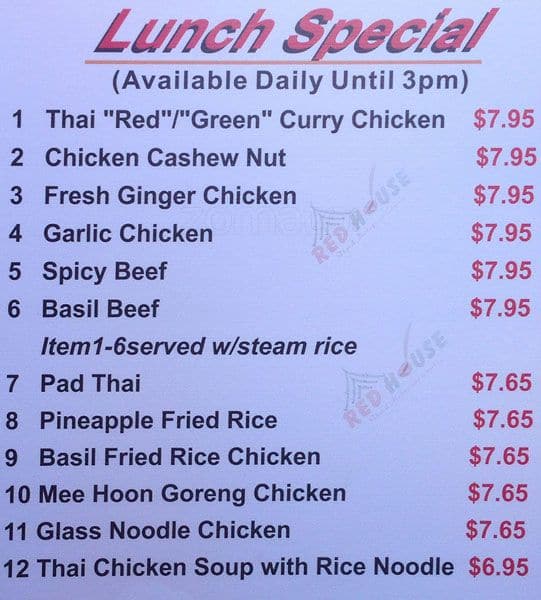Menu at Red House restaurant, Pickering, 705 Kingston Road