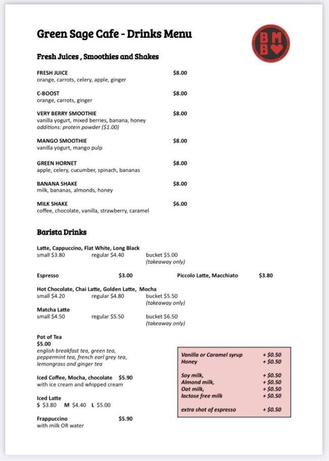 Menu at Green Sage Cafe (Food Made By Mom By Love), Templestowe