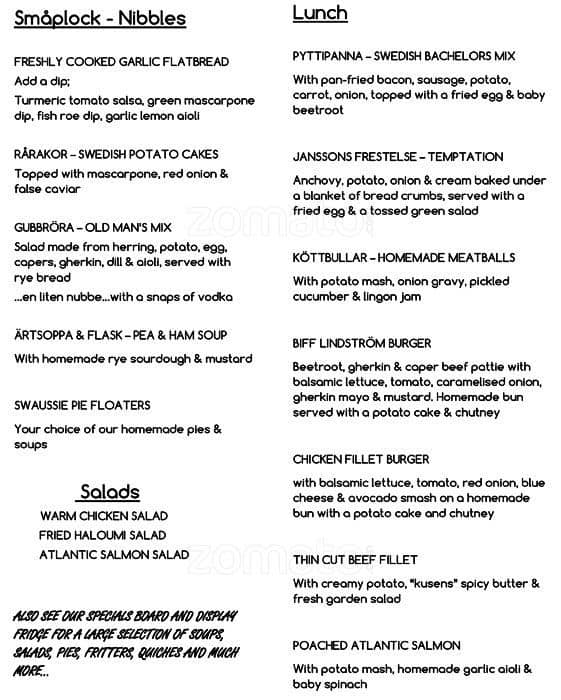 Menu at Swedish Tarts cafe, Findon