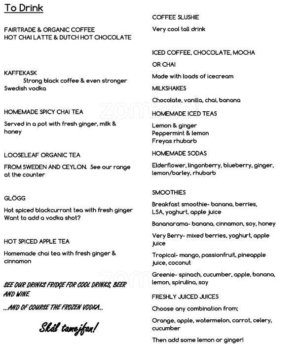 Menu at Swedish Tarts cafe, Findon