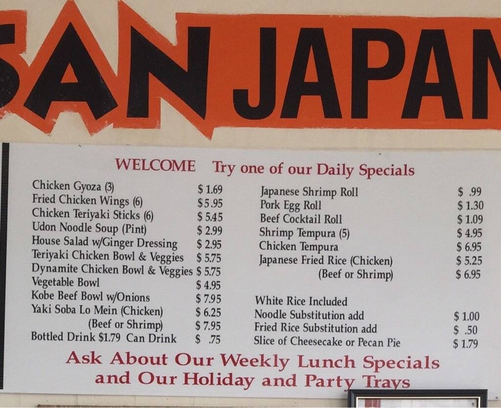 Menu at T'San restaurant, Norfolk