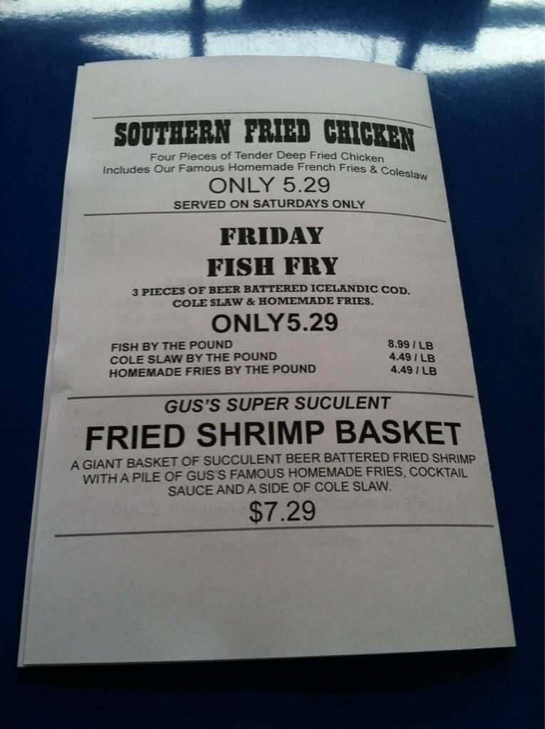 Menu at Gus's Gyros restaurant, Racine