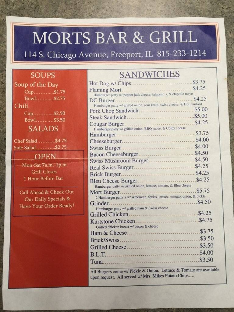 Menu at Mort's Bar & Grill, Freeport