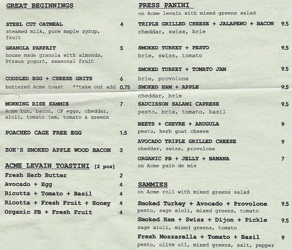 Menu at The Press Cafe, Pleasanton