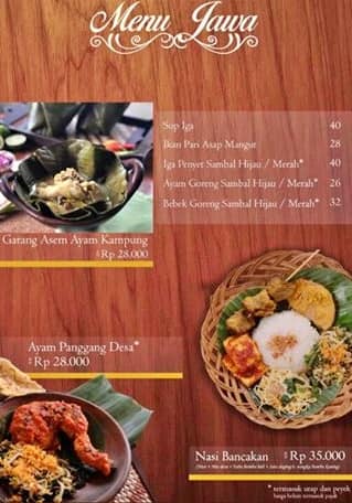 Menu at Rumah Jawa Jorr restaurant, Bekasi Regency