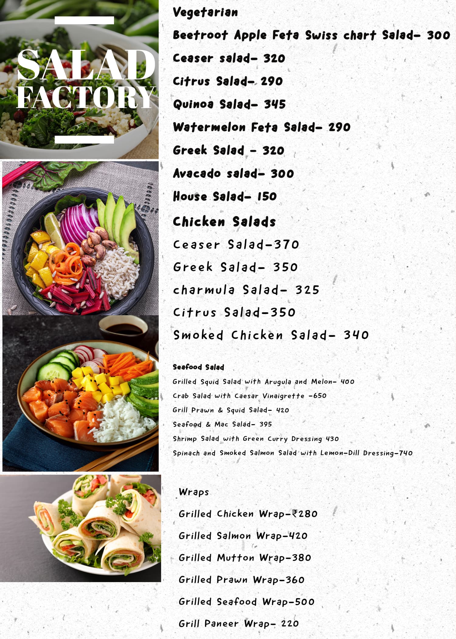 Menu of Salad Factory, Greater Kailash 2 (GK2), New Delhi