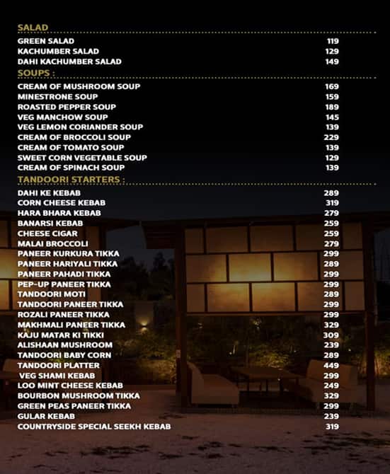 Menu of Countryside Meadows, Kajlas, Bhopal