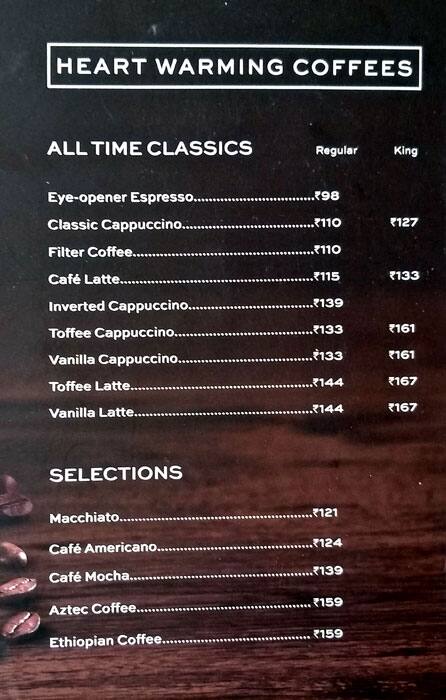 Menu at Cafe Coffee Day, Guwahati, Down Town Hospital Complex