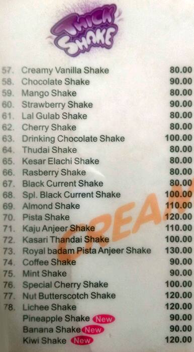 Menu at Creamy Inn, Chennai